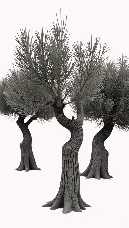 Group of Olive Trees on White Background Emphasizing Their Beauty and ...