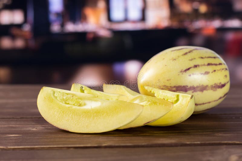 Fresh Striped Pepino Melon With Restaurant Stock Image - Image of cream ...
