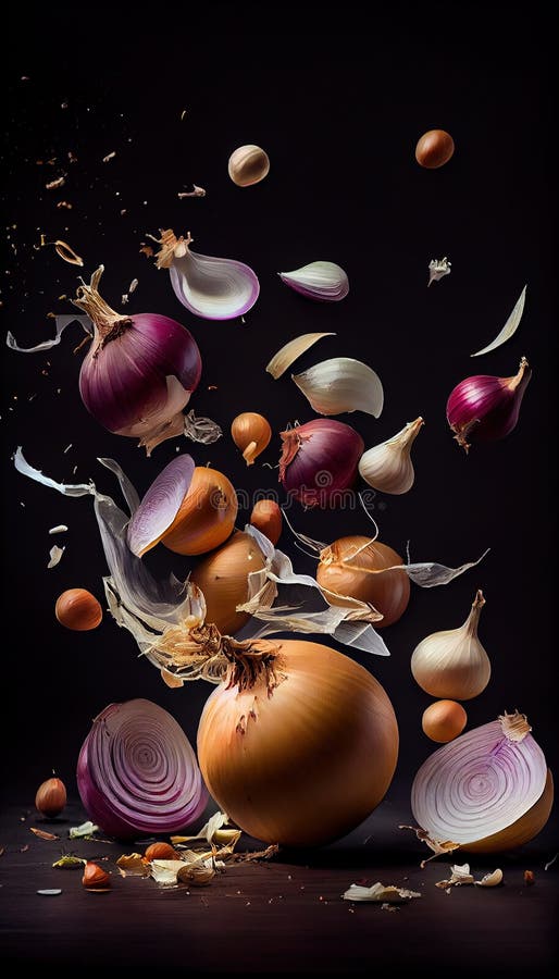 Group of Onions Vegetable Creatively Falling-Dripping Flying or ...
