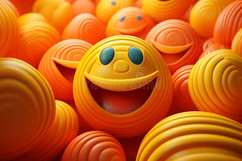 A Group of Orange Balls with a Smiley Face on Them Stock Illustration ...