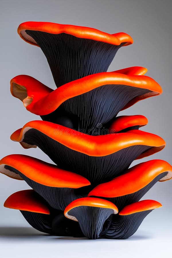 A Group of Orange and Black Mushrooms Stacked on Top of Each Other ...