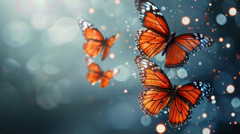 Group of Orange Butterflies Flying through the Air Stock Photo - Image ...