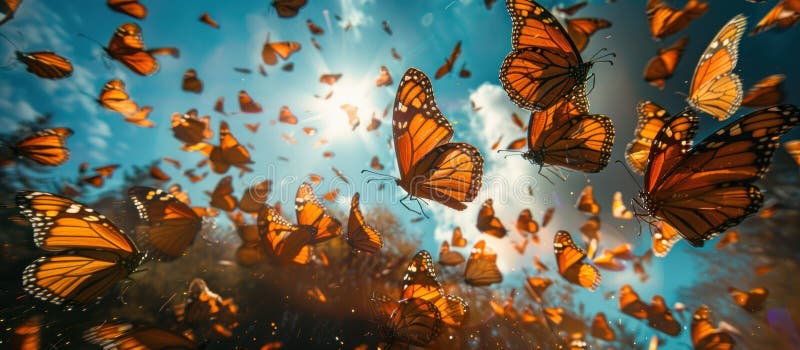 Group of Orange Butterflies Flying Stock Photo - Image of wildlife ...