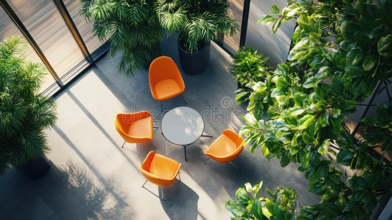 Group of Orange Chairs Around White Table Stock Image - Image of ...