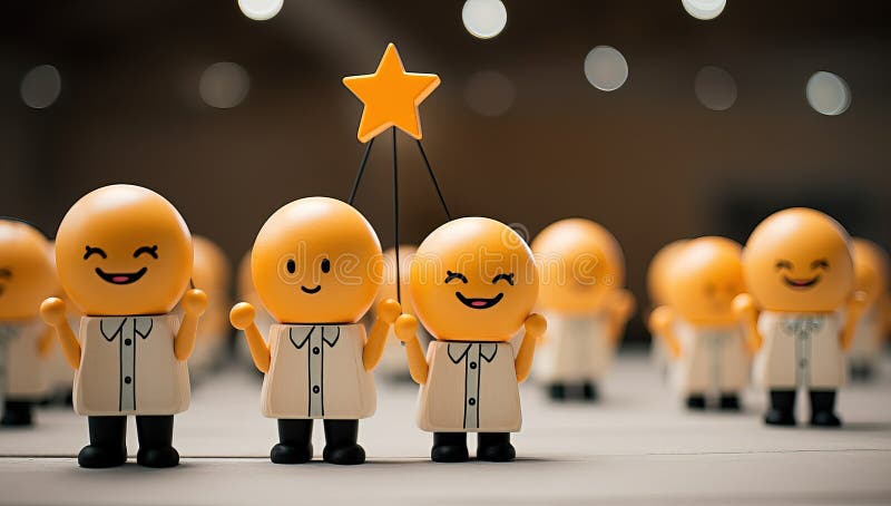 Group of Orange Characters with Star in the Center Stock Illustration ...
