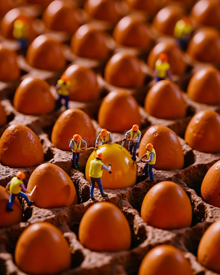 Miniature People Working on an Egg in a Tray of Eggs Stock Illustration ...