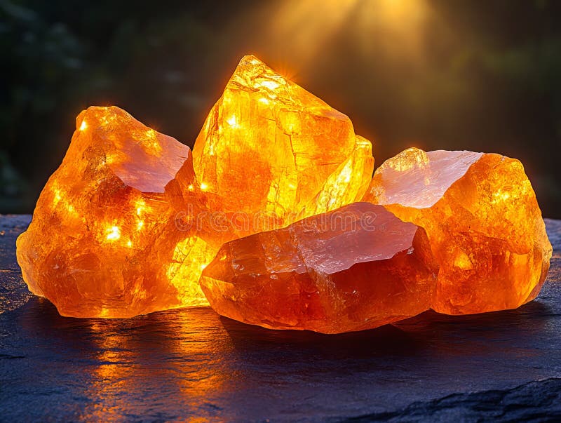 A Group of Orange Crystals Sitting on Top of a Table Stock Photo ...