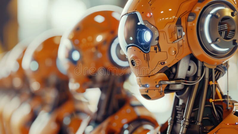A Group of Orange Robots Lined Up in a Row. Ideal for Technology and ...