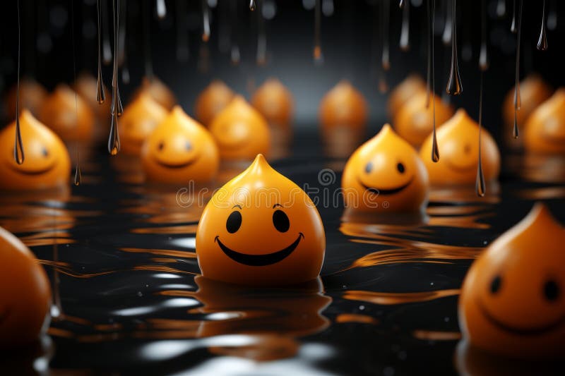 A Group of Orange Smiley Faces in the Water Stock Illustration ...