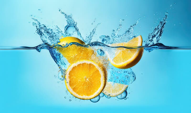 A Group of Oranges Floating in Water with Splashes Stock Illustration ...