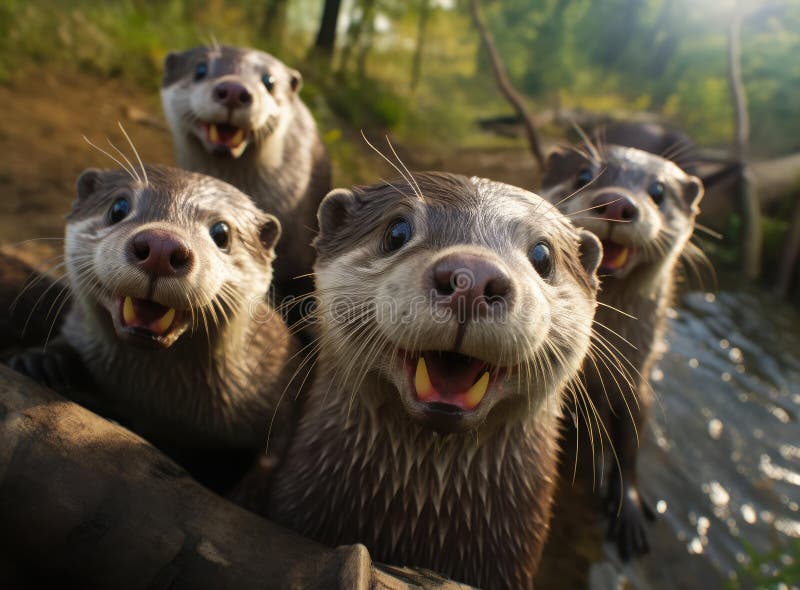 A Group of Otters Look at the Camera in a Friendly Way Stock Photo ...