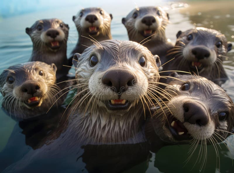 A Group of Otters Look at the Camera in a Friendly Way Stock Photo ...