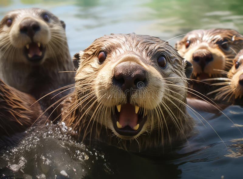 A Group of Otters Look at the Camera in a Friendly Way Stock ...