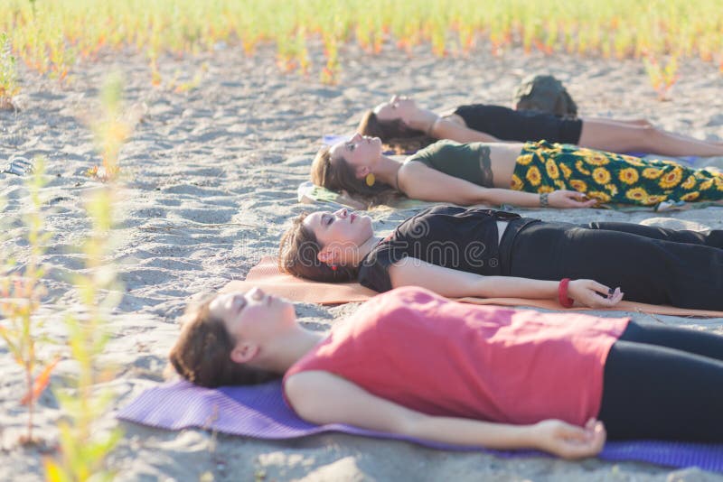 Group Outdoor Yoga Meditation Class Stock Photo - Image of meditating ...