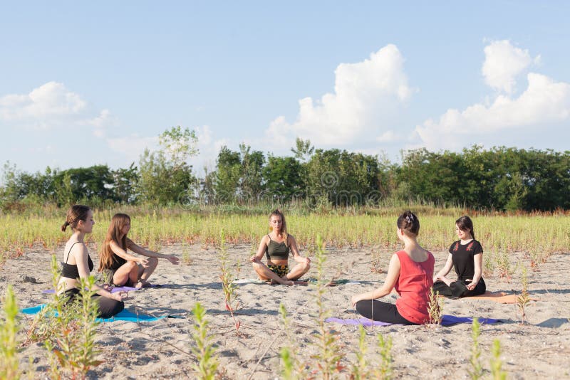 Group Outdoor Yoga Meditation Class Stock Photo - Image of meditating ...