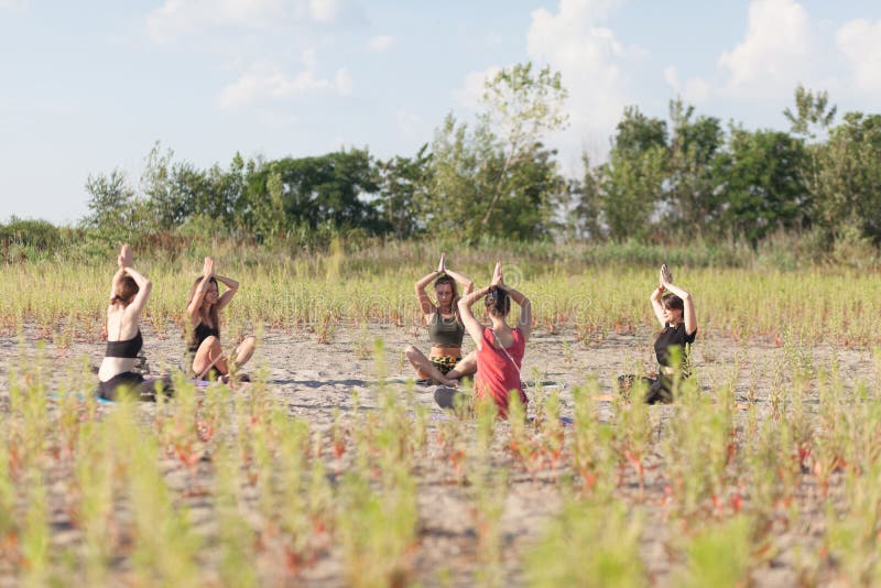 Group Outdoor Yoga Meditation Class Stock Photo - Image of meditating ...