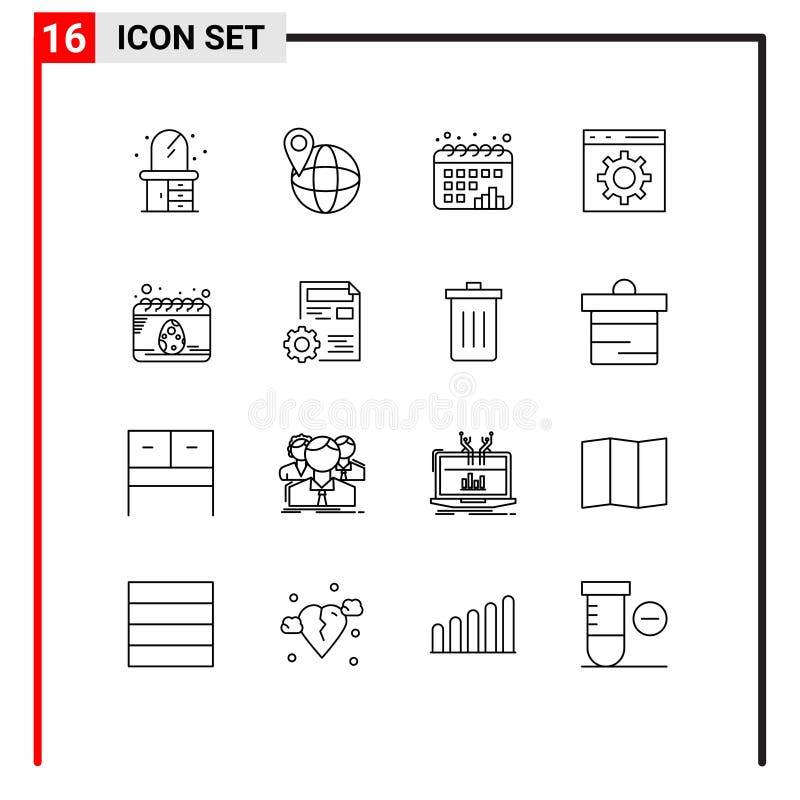 Group of 16 Outlines Signs and Symbols for Egg, Date, Dots, Calendar ...