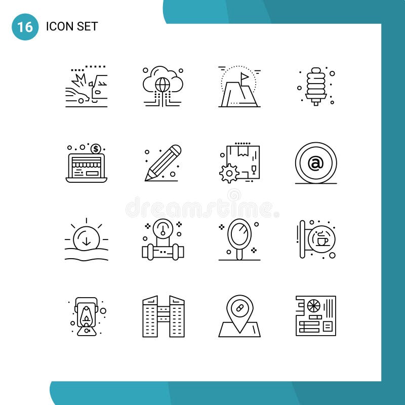 Group of 16 Outlines Signs and Symbols for Energy, Energy Bulb ...