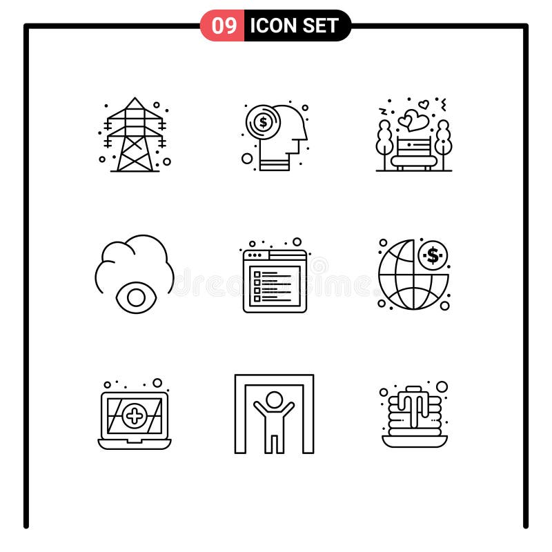 Group of 9 Outlines Signs and Symbols for Tab, Browser, Night Date, God ...