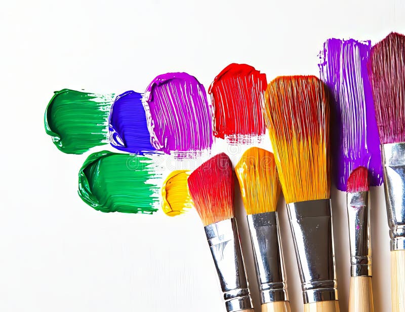 A Group of Paint Brushes with Different Colors of Paint on Them Stock ...