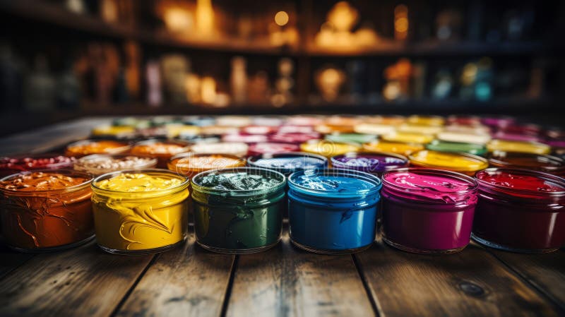 Group of Paint Cans with Different Colors. Generative AI. Stock ...