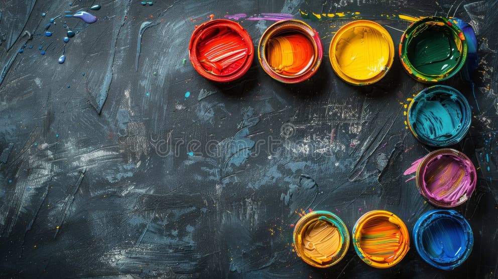 Group of Paint Cans on Table Stock Image - Image of paint, arrangement ...