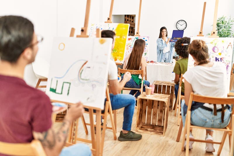 Group of Paint Students Having Draw Lesson at Art Studio Stock Photo ...