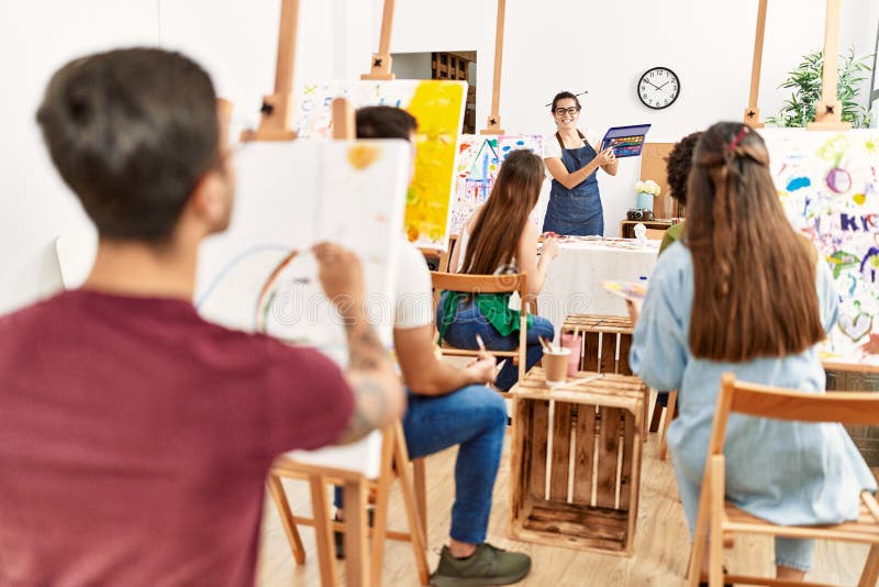 Group of Paint Students Having Draw Lesson at Art Studio Stock Photo ...