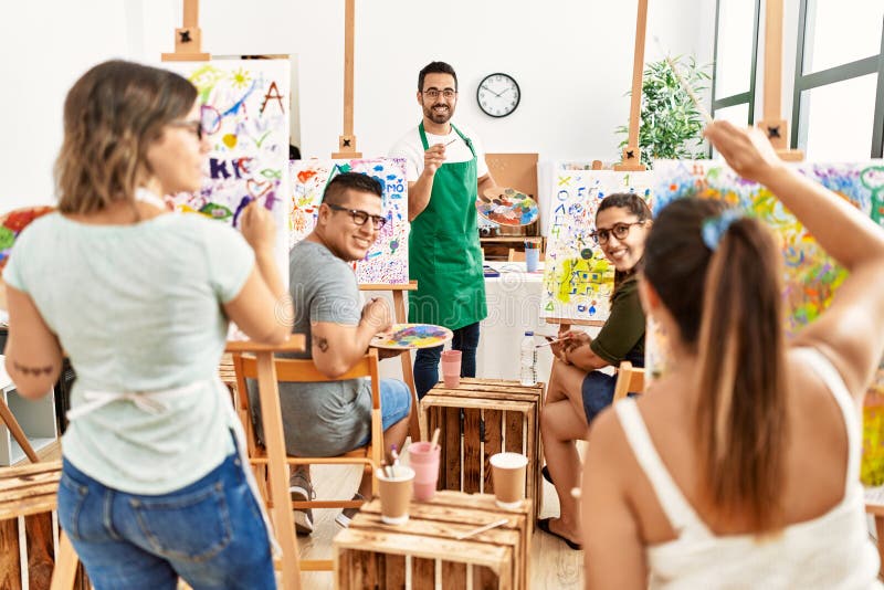 Group of Paint Students Having Draw Lesson at Art Studio Stock Image ...