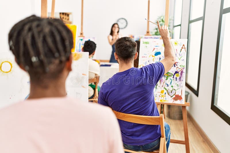 Group of Paint Students Having Draw Lesson at Art Studio Stock Image ...
