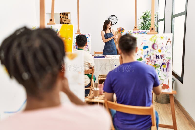 Group of Paint Students Having Draw Lesson at Art Studio Stock Photo ...