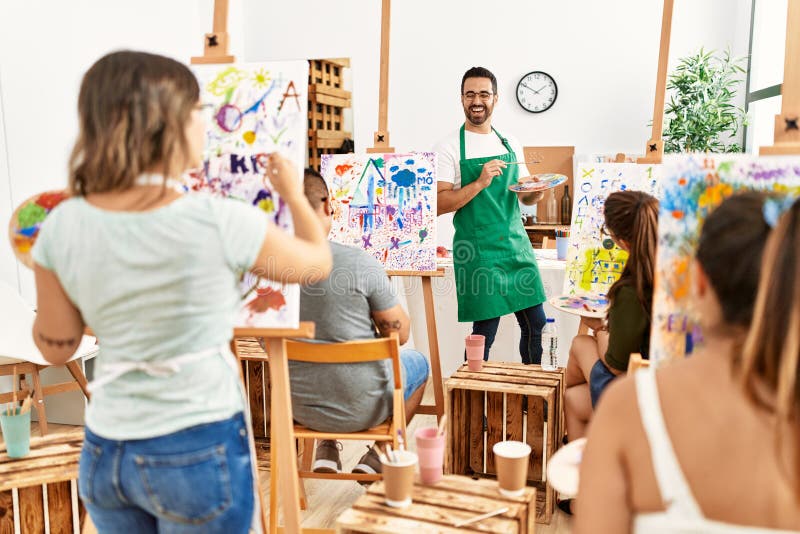 Group of Paint Students Having Draw Lesson at Art Studio Stock Photo ...