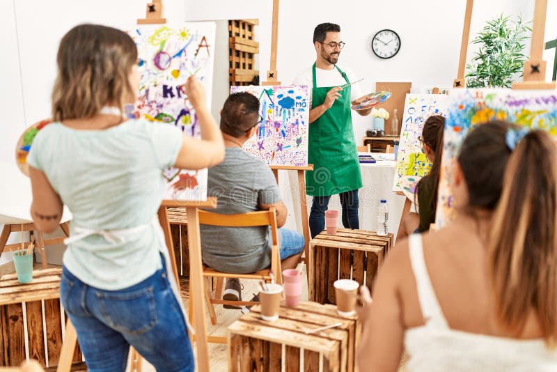 Group of Paint Students Having Draw Lesson at Art Studio Stock Image ...
