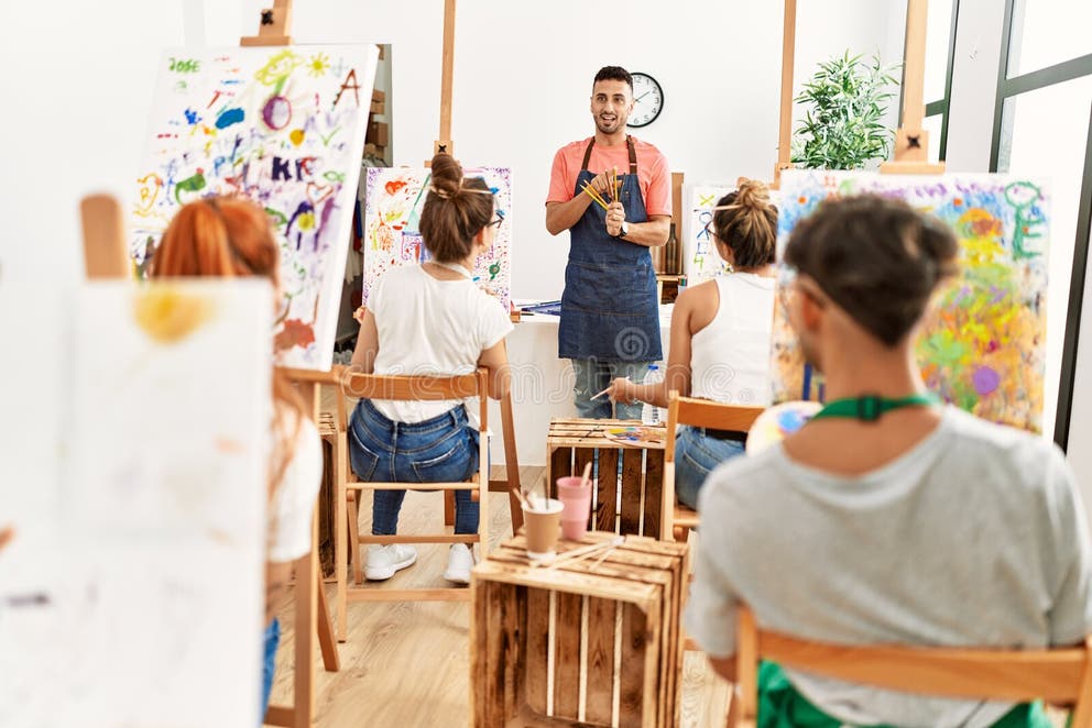 Group of Paint Students Having Draw Lesson at Art Studio Stock Photo ...
