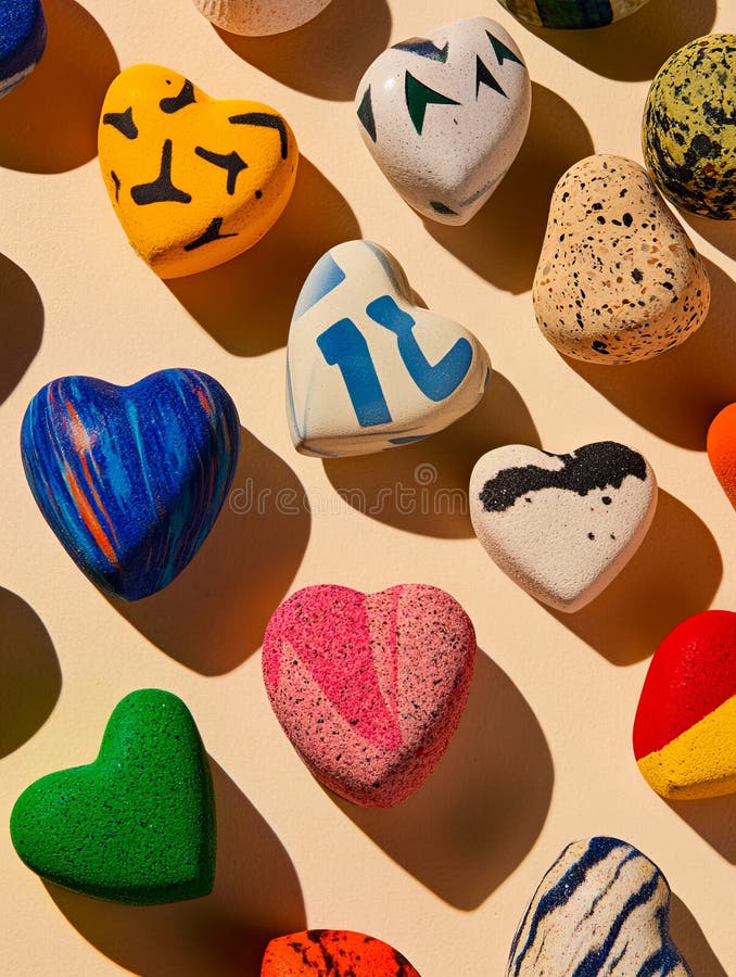 A Group of Painted Rocks with Different Shapes and Colors Stock Image ...
