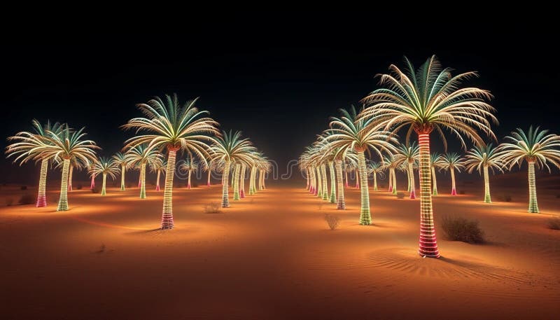 A Group of Palm Trees in the Desert at Night Generated Stock ...