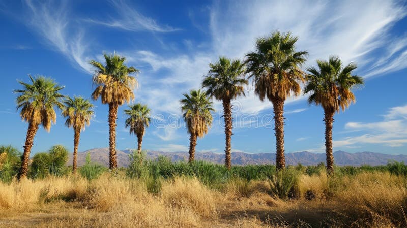 A Group of Palm Trees in a Field Stock Illustration - Illustration of ...