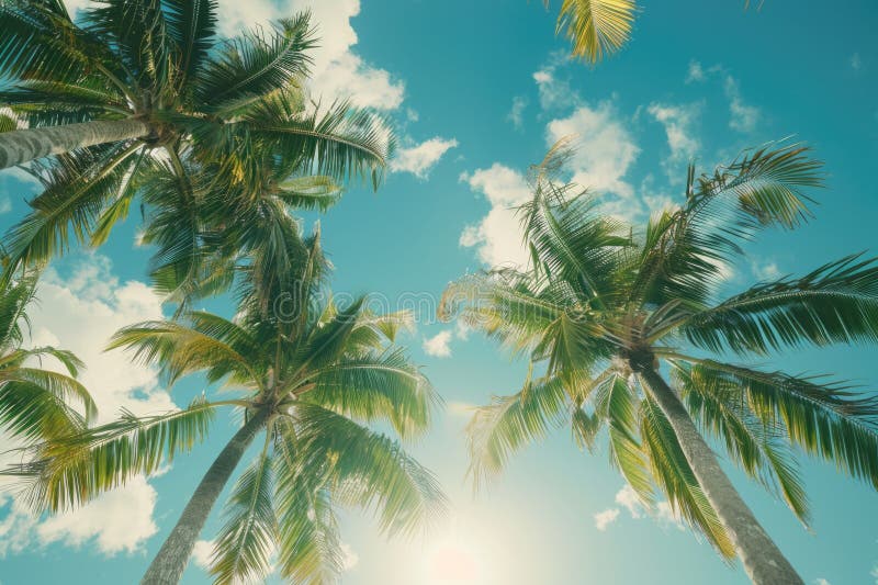 A Group of Palm Trees Illuminated by Sunlight, Great for Nature or ...