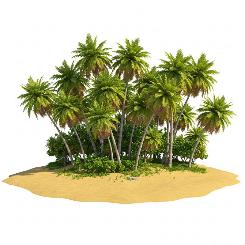 Group of Palm Trees on a Sandy Island, Isolated on a White Background ...