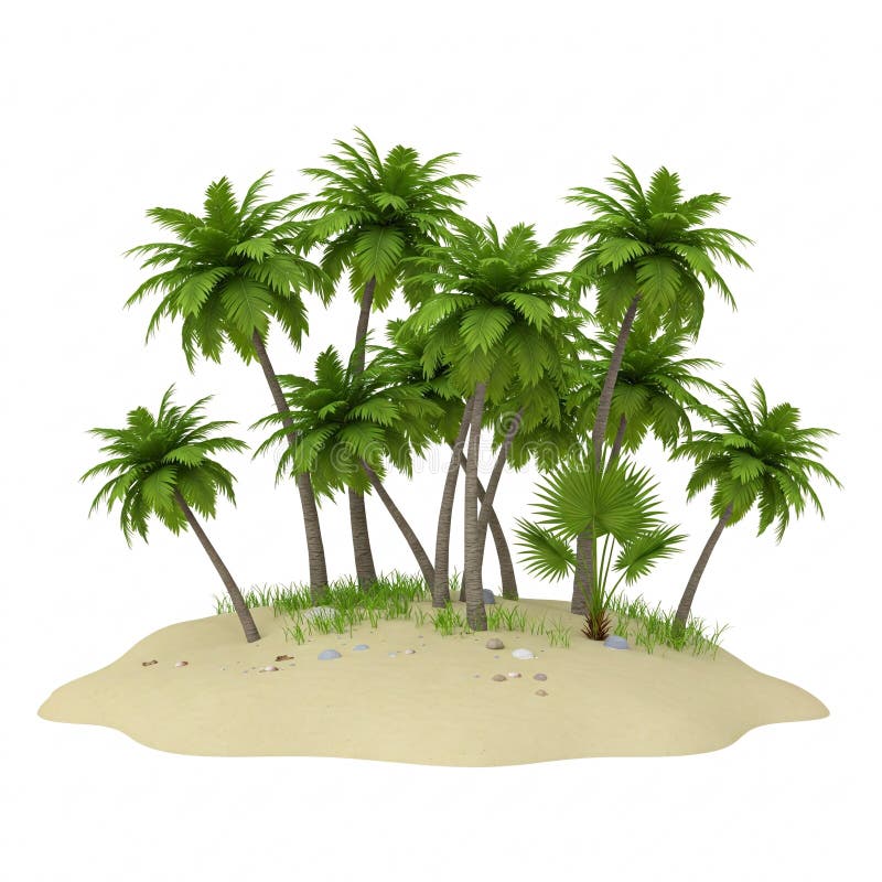 Group of Palm Trees on a Sandy Island, Isolated on a White Background ...