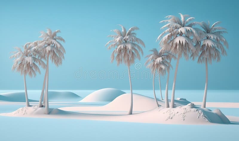 A Group of Palm Trees Standing in the Snow Next To a Hill Stock ...