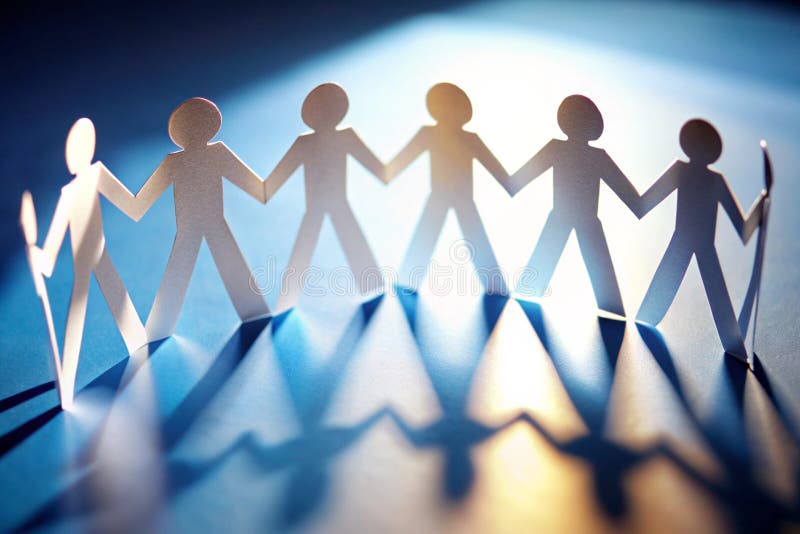 Group of Paper People Holding Hands. Teamwork Concept Stock ...