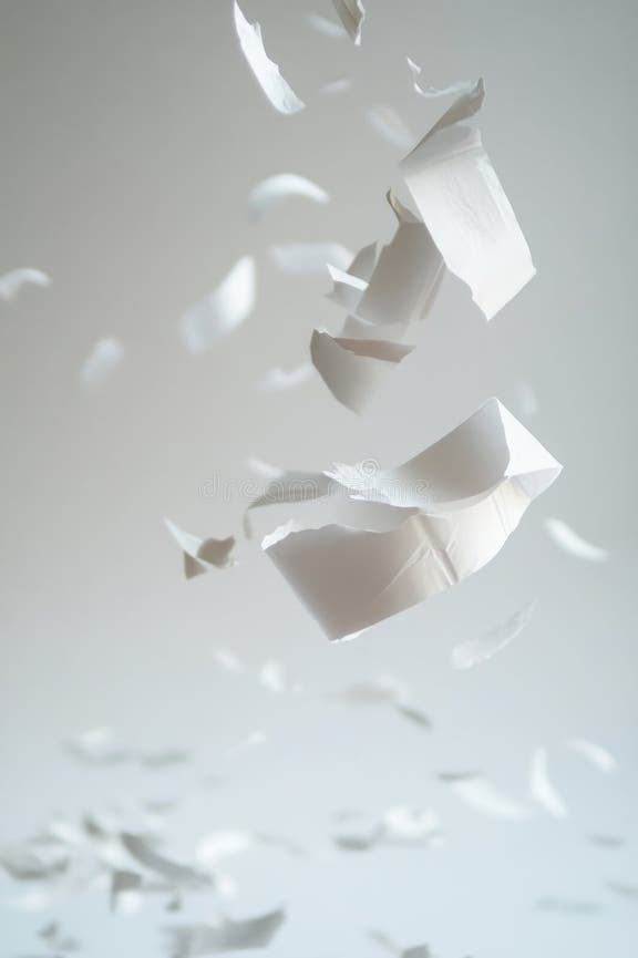 A Group of Papers Scattered and Flying through the Air, with No Clear ...