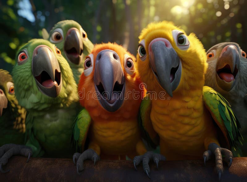 Group of Ara Parrots, Red Parrot Scarlet Macaw, Ara Macao and Military ...