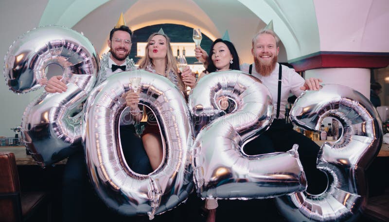 Group of Party People Celebrating the Arrival of 2023 Stock Photo ...