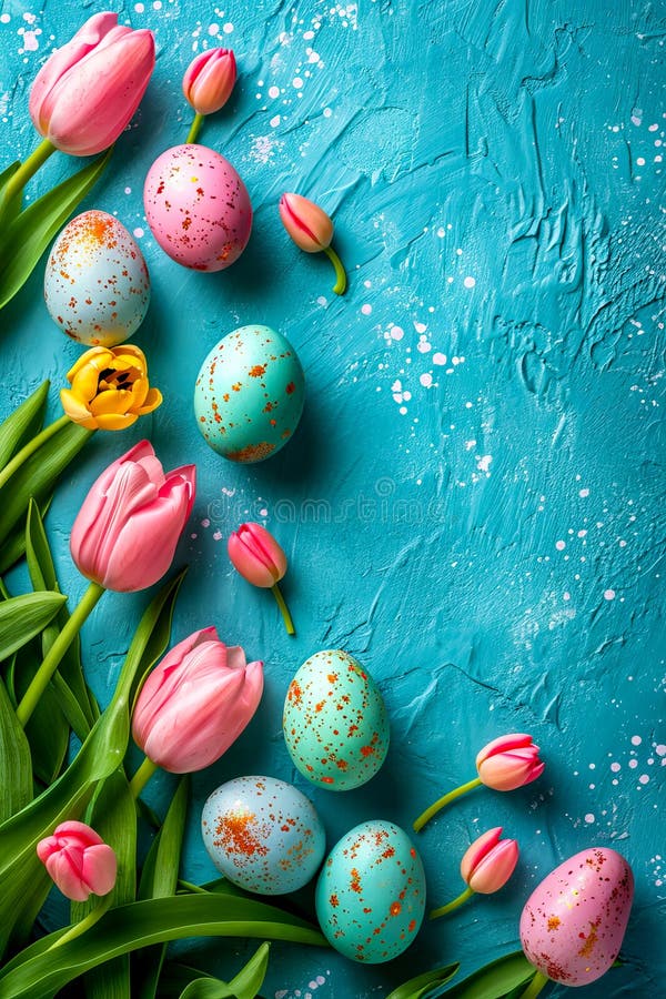 Group of Pastel Colored Eggs with Speckled Patterns are Arranged in Row ...