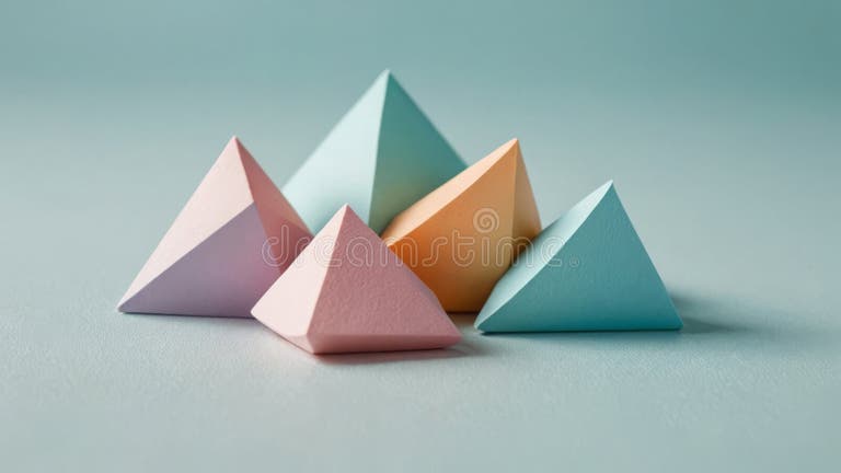 Group of Pastel Pyramids on a Soft Blue Background Stock Photo - Image ...
