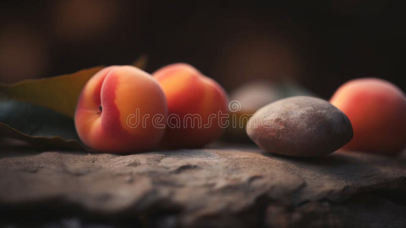 A Group of Peaches Sitting on Top of a Rock Stock Illustration ...