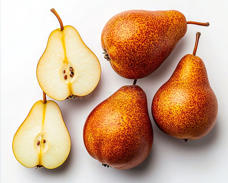 A Group of Pears Sitting Next To Each Other on a White Surface Stock ...