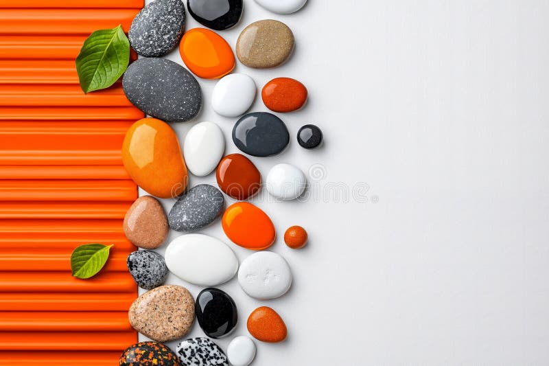 A Group of Pebbles and a Green Leaf on a White Surface Stock Photo ...